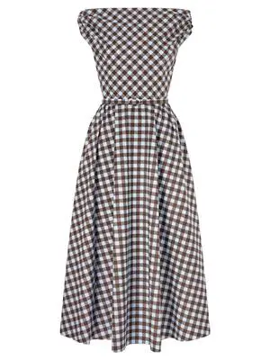 Oscar De La Renta Off-the-shoulder Gingham Midi Dress - Brown