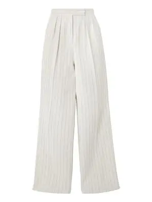 Max Mara Pinstriped Cotton-piqué Wide-leg Pants - White