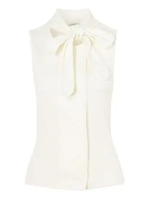 LEMAIRE Tie-neck Ribbed Jersey Top - White