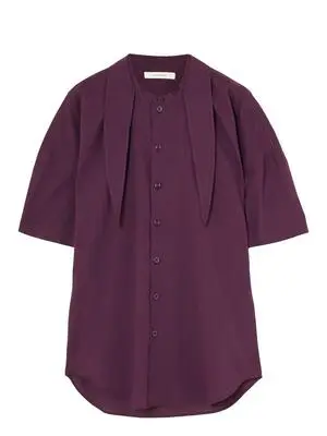 LEMAIRE Tie-neck Cotton-muslin Shirt - Purple