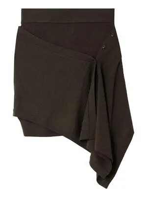 LEMAIRE Asymmetric Draped Wool-blend Skirt - Dark Brown