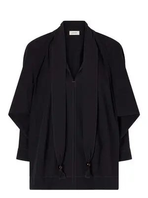 LEMAIRE Scarf-detailed Embellished Crinkled Cotton-crepe Blouse - Black