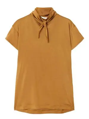 LEMAIRE Tie-Neck Jersey T-Shirt Brown