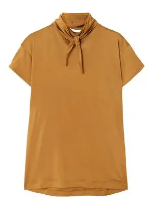 LEMAIRE Tie-neck Jersey T-shirt - Tan