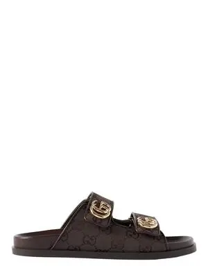 Gucci Embellished Printed Canvas-jacquard Sandals - Brown