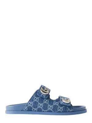 Gucci Embellished Printed Denim Sandals - Blue