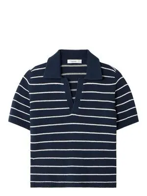 FRAME Striped Cotton-blend Polo Shirt - Navy