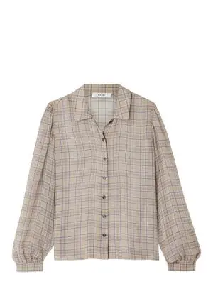 FRAME Plaid Silk-chiffon Shirt - Neutrals