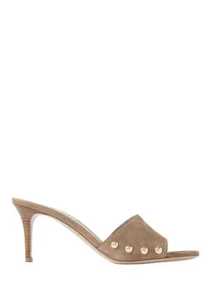 GIANVITO ROSSI 70 Studded Suede Mules - Brown