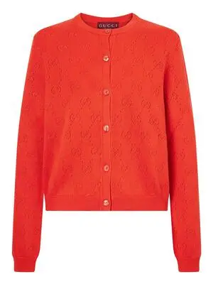 Gucci Perforated Silk-blend Cardigan - Red