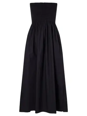 Faithfull The Brand Jamie Strapless Shirred Cotton-poplin Midi Dress - Black