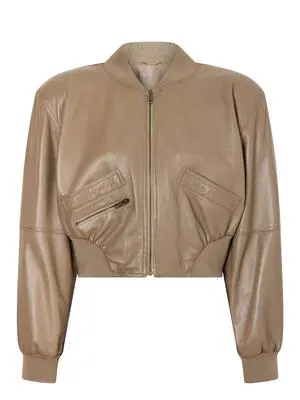 Chloé Cropped Leather Bomber Jacket - Beige