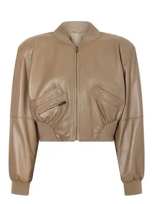 Chloé Cropped Leather Bomber Jacket - Neutrals