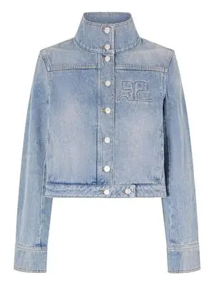 COURREGES Reedition Cropped Embroidered Denim Jacket - Blue