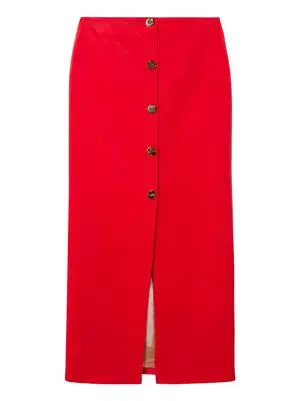 BLAZÉ MILANO Jealousy Malaya Button-embellished Velvet Midi Skirt - Red