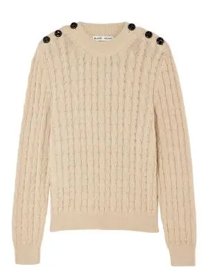 BLAZÉ MILANO Button-embellished Cable-knit Cotton Sweater - Beige