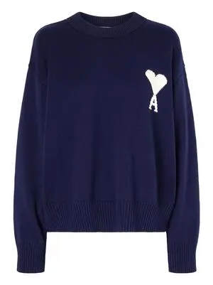 Ami Intarsia Wool And Cotton-blend Sweater - Blue