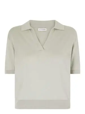 Altuzarra Clay Cropped Cotton And Silk-blend Polo Shirt - Sage Green