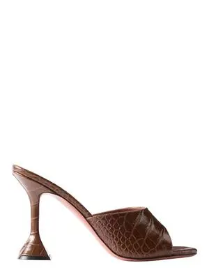 Amina Muaddi Lupita Croc-effect Leather Mules - Dark Brown
