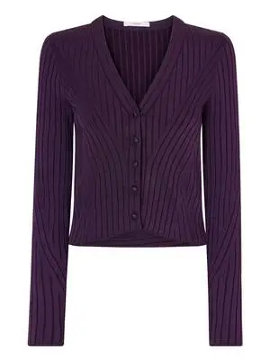 Adam Lippes Greer Cropped Ribbed-knit Cardigan - Purple