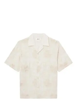 Nn07 Ben 50049 Camp-Collar Embroidered Organic Cotton-Poplin Shirt Ecru