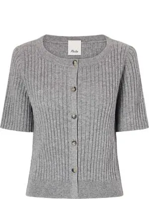 ALLUDE Ribbed Cotton And Cashmere-blend Cardigan - Gray