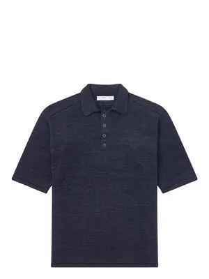 Inis Meáin Knitted Linen Polo Shirt - Black