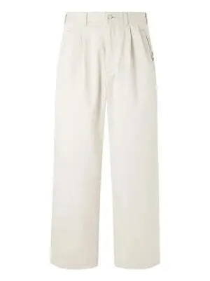 HUMAN MADE Wide-leg Logo-embroidered Pleated Cotton-twill Chinos - White