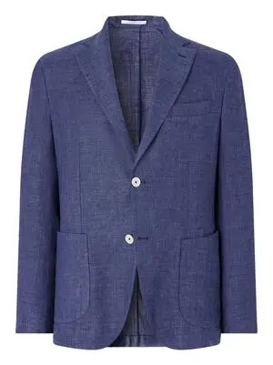 Eleventy Stretch-linen, Wool And Silk-blend Suit Jacket - Blue
