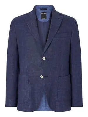 Eleventy Stretch-linen, Wool And Silk-blend Suit Jacket - Navy