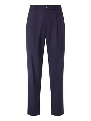 De Bonne Facture Straight-Leg Pleated Super 130s Wool Suit Trousers Blue