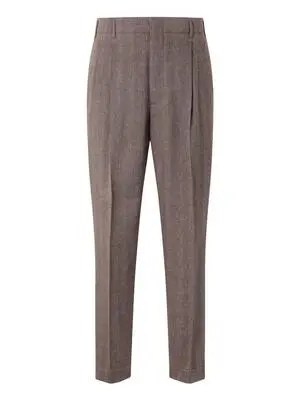 Brunello Cucinelli Straight-leg Pleated Linen And Wool-blend Trousers - Brown