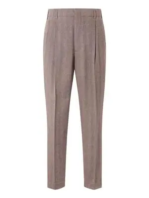 Brunello Cucinelli Straight-leg Pleated Linen And Wool-blend Suit Trousers - Light Brown