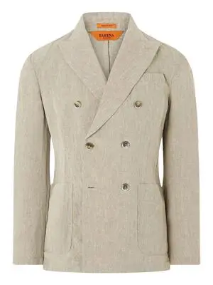 Barena Venezia Siroco Marte Double-breasted Linen Suit Jacket - Green