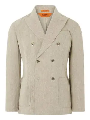 Barena Venezia Siroco Marte Double-breasted Linen Suit Jacket - Green