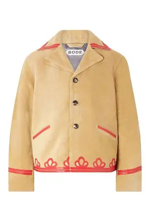 BODE Trefoil Leather-trimmed Suede Jacket - Tan