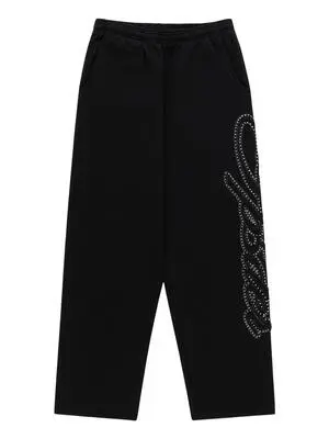 SP5DER Rhinestone Script Wide-leg Sweatpants - Black