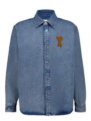 Ami Cotton Knitted De Coeur Overshirt - Blue
