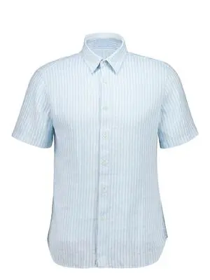 120% Lino Baby Short-sleeve Regular Fit Linen Shirt - Blue