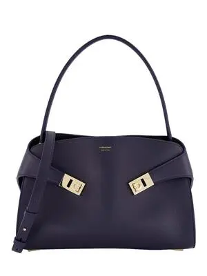 FERRAGAMO Medium Hug Soft Bicolor Shoulder Bag - Blue