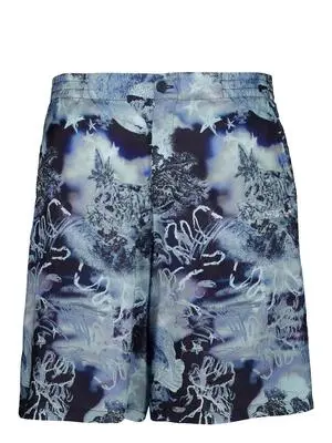 Off-White Printed Viscose Bowling Shorts - Blue