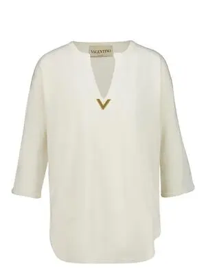 VALENTINO Long-Sleeve Wool Top With V Detail