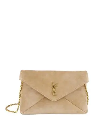Saint Laurent Cassandre Suede Chain Pouch - Beige