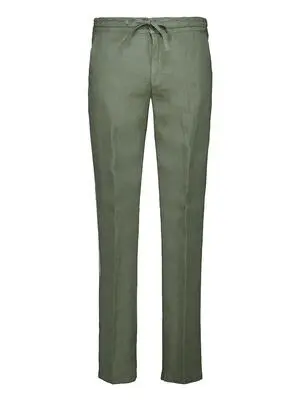 120% Lino Khaki Drawstring Linen Pants - Green