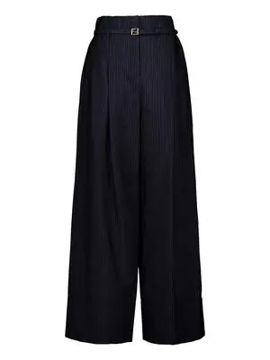 Fendi Pinstriped Wool Wide Leg Trousers Blue