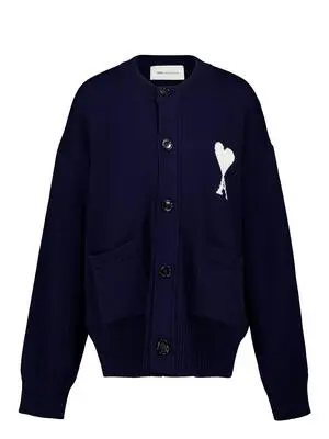 AMI Paris De Coeur Wool Cardigan - Blue