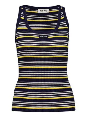 Miu Miu Striped Cotton Tank Top - Blue