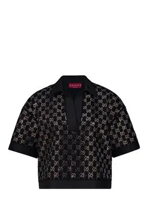 Gucci Wool Lamé Gg Crystal Top - Black