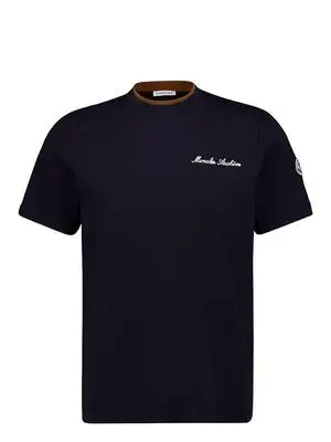 Moncler Navy Embroidered Cotton T-shirt - Blue