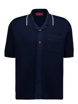 GUCCI Ink Blue Short-Sleeve Viscose Polo Shirt